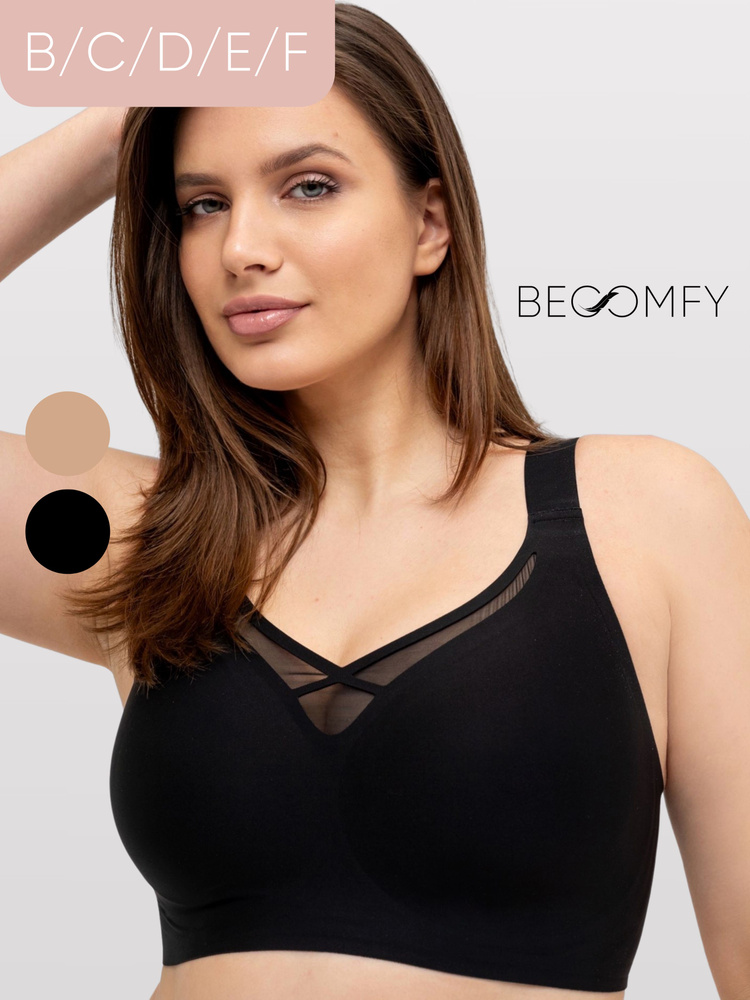 Бюстгальтер Женский BECOMFY без косточек, бесшовный, размер 80F, 85C глубокий черный Нейлон ...