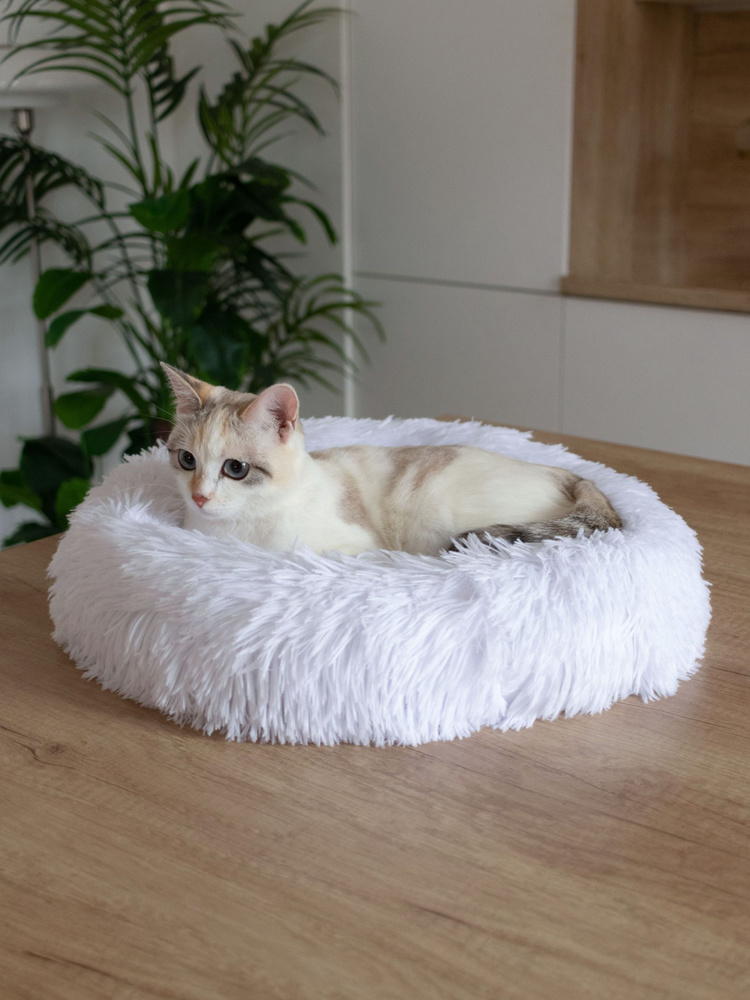 Лежанка для кошек круглая меховая BARQ Plush, XS (40 см), белая купить ...