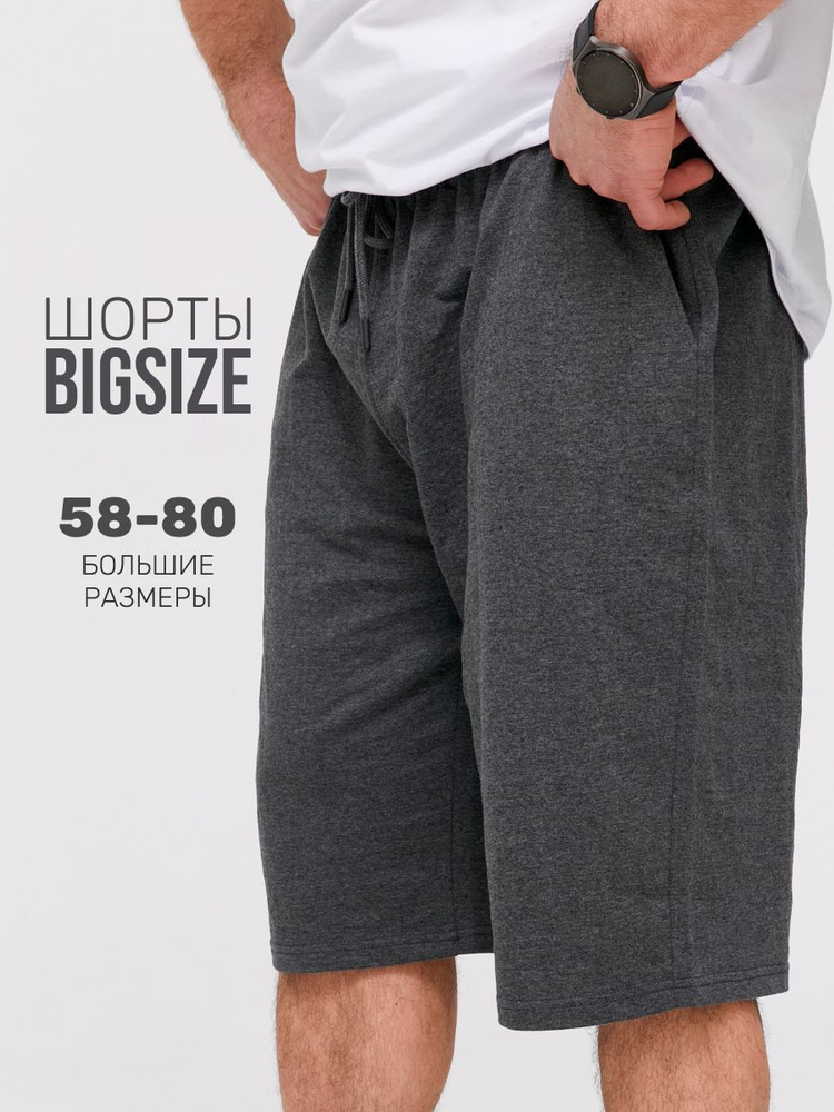 Шорты Мужской MR. BIGMAN Повседневный темно-серый, размер 64 Хлопок, Полиэстер Завязки, Резинка ...