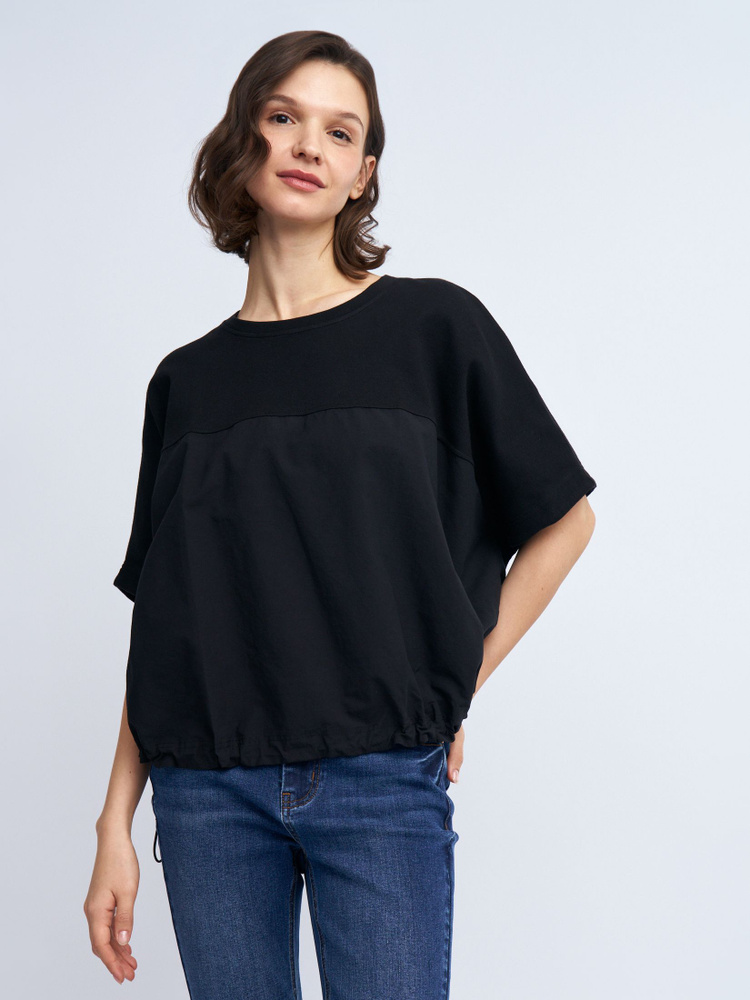 Футболка Женский Zolla черный Короткий, размер 44 Хлопок Китай, рост 164-176 купить c доставкой ...