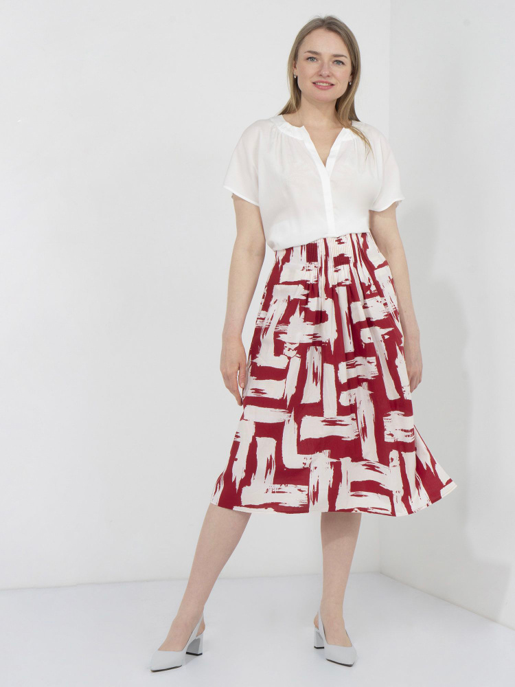 Юбка Женский Gerry Weber красный, белый Хлопок, размер 50 Карманы Геометрический Лето свободный ...