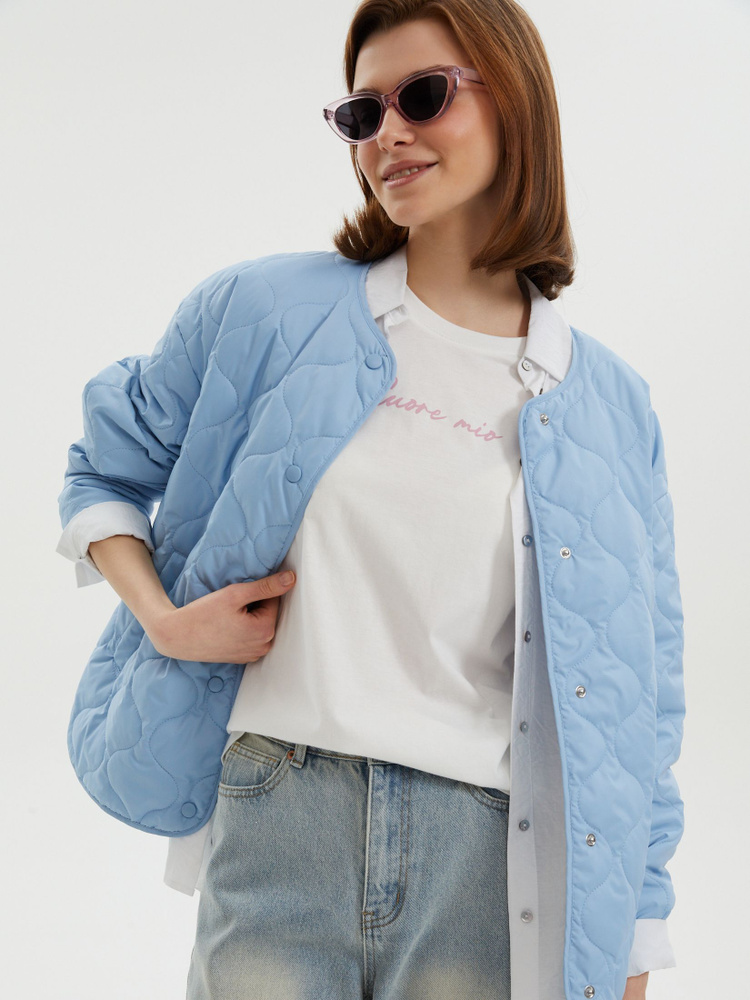 Куртка Женский nice&easy светло-синий Полиэстер, размер 48 Длинный Демисезон Китай купить c ...