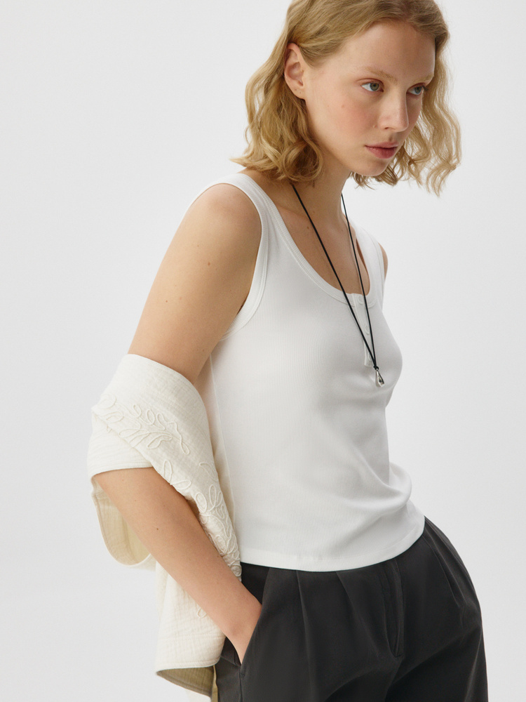 Топ Женский SELA ванильный, размер 48 Трикотаж Повседневный Китай облегающий купить c доставкой ...