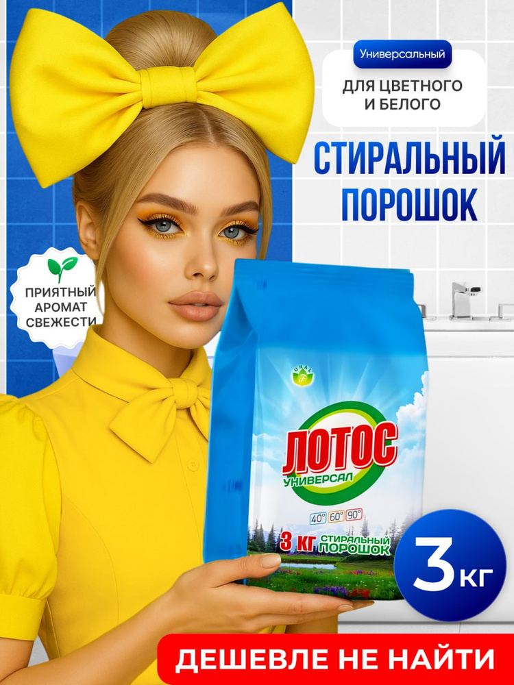 Флора Урал Стиральный порошок 3000 г 30 стирок Для белых тканей, Для цветных тканей купить на ...
