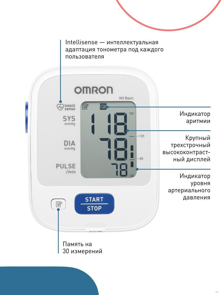 Тонометр автоматический OMRON M2 Basic ARU клинически апробированный медицинский прибор с ...