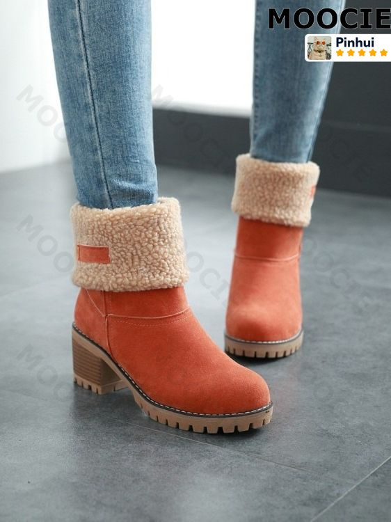 Сапоги Женский MOOCIE полусапоги, размер 43 оранжевый Зима Толстый каблук купить c доставкой на ...