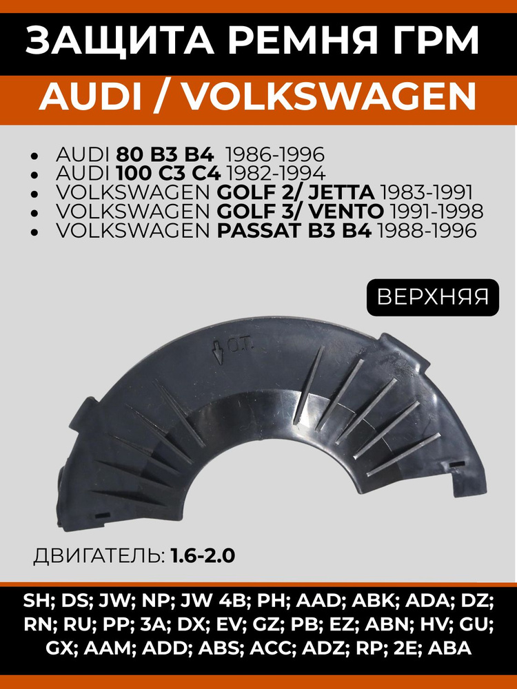 Защита (кожух) ремня ГРМ верхняя часть AUDI 80 B3 B4 1986-96, 100 C3 C4 1982-94, VOLKSWAGEN GOLF ...