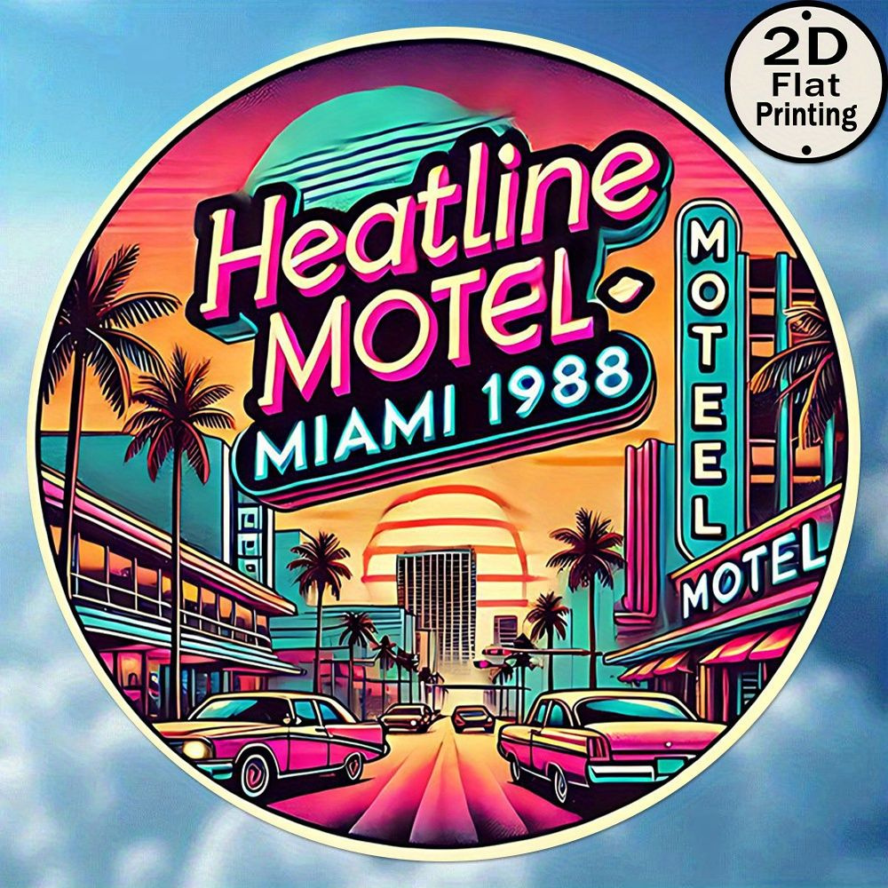 Неоновый дизайн отеля Hotline Miami 1988 Винтажная вывеска в деревенском стиле, металл ...