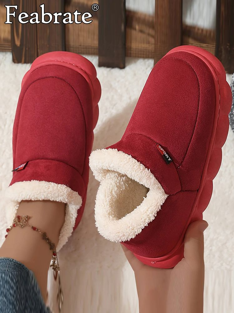 Угги Женский Feabrate винно-красный Замша, ПВХ (поливинилхлорид) Зима Без застёжки R (средняя ...