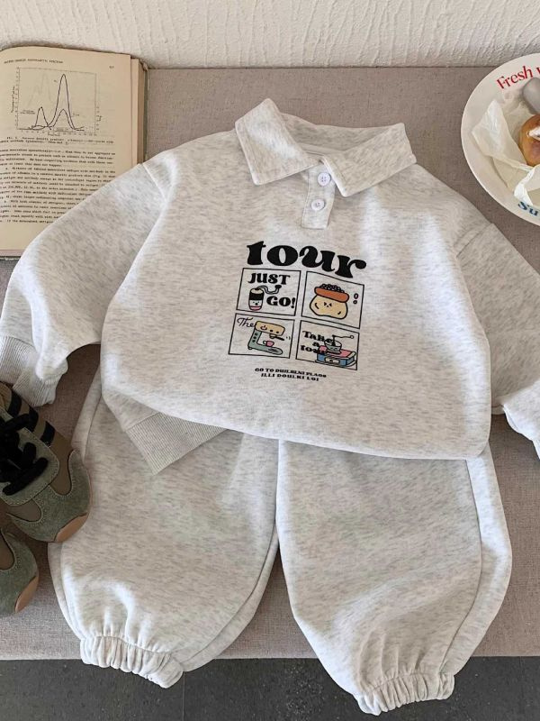 Комплект одежды Мальчики, Девочки MOOCIE Повседневный бело-серый, размер 110 Хлопок Значки Китай ...