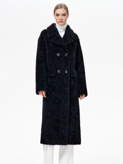 Шуба искусственная Женский Vira Plotnikova черный английский воротник Овечья шерсть Длинный ...