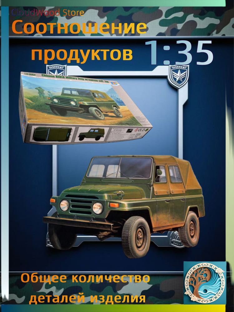 Trumpeter 02302 1:35 Китайский военный джип Beijing 212 с тентом ...