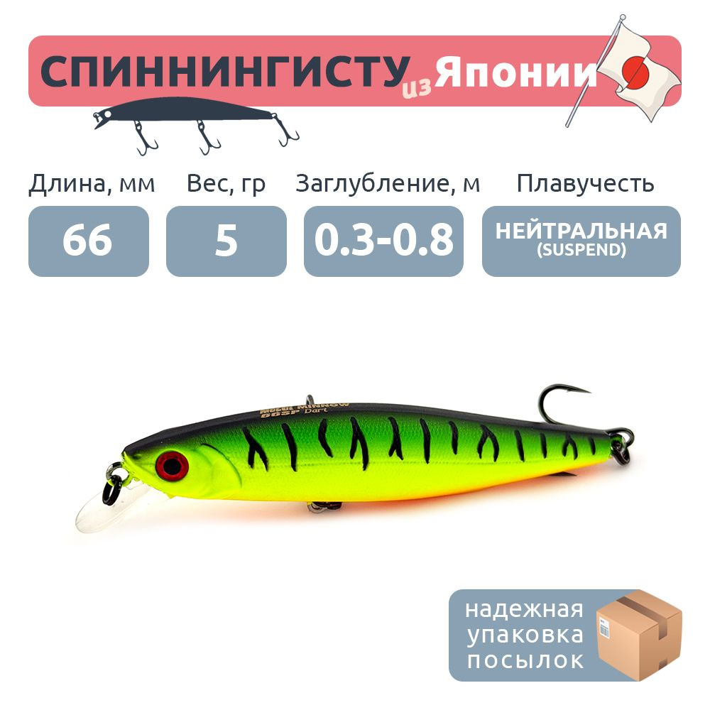 Воблер Минноу (Minnow) BassDay Mogul Minnow 66SP Dart, 5 г, 0.3-0.8 м ...