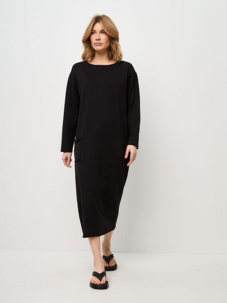 Платье Женский Ailuj черный прямое Офисный/школьный Длинный Футер ...