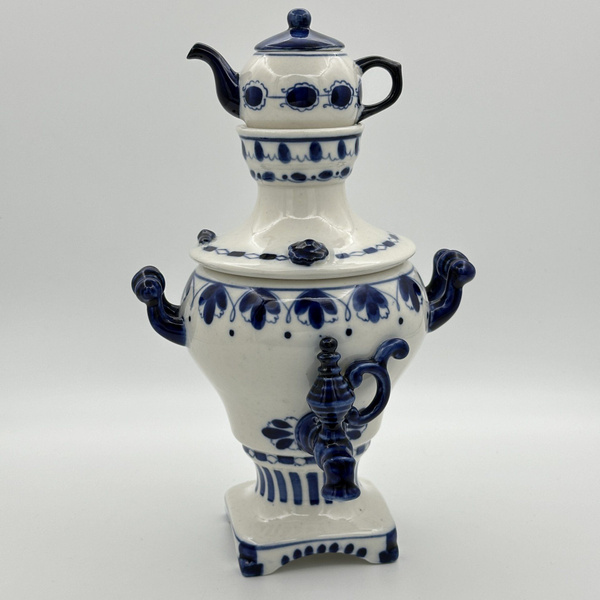 Самовар декоративный с чайником, фарфор, роспись, Объединение Гжель, СССР, 1972-1985 гг. купить ...