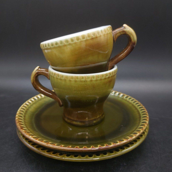 Набор кофейных пар на 2 персоны, фаянс, цветные поливы, Конаковский фаянсовый завод им. М.И ...