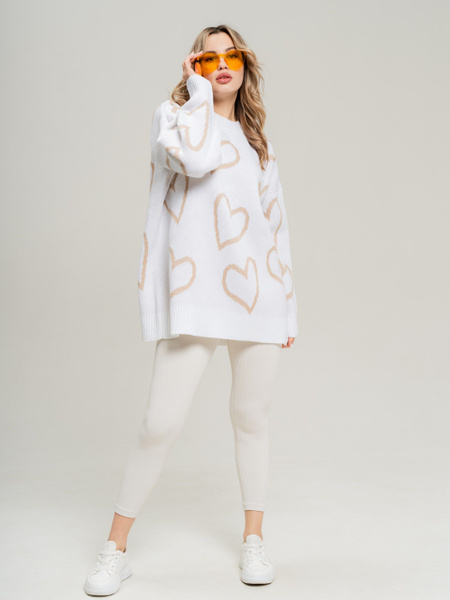 Свитер Женский BESTAMIN бежевый, белый Шерсть, Акрил, размер 48, 52 Без ...