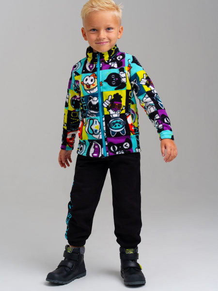 Толстовка Мальчики PlayToday голубой, желтый Молния Флис, размер 104 Длинный Абстракция Китай ...