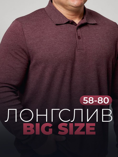 Лонгслив Мужской MR. BIGMAN темно-бордовый Длинный, размер 78 Хлопок, Полиэстер Воротник Бег ...