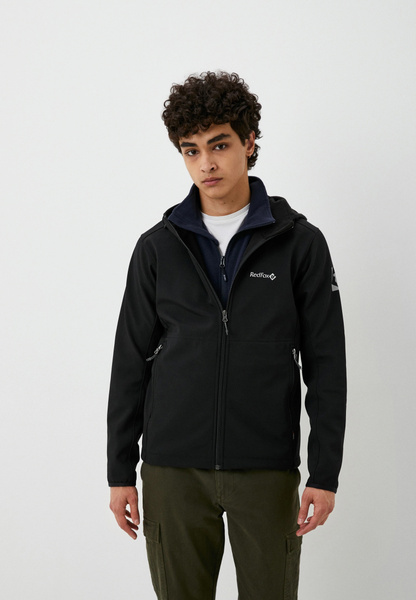 Куртка Мужской RedFox Светоотражающие элементы черный капюшон Softshell, Мембранные материалы ...