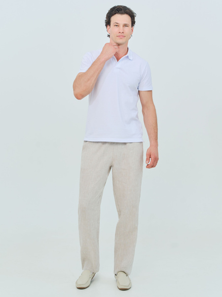 Брюки Мужской Trango прямые светло-бежевый Лён Повседневный, размер 56 Без застежки свободный На ...