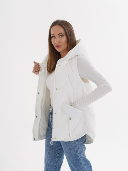 Жилет утепленный Женский KSV&HUV Капюшон, Карманы кремово-белый, размер 56, 58 Полиэстер ...