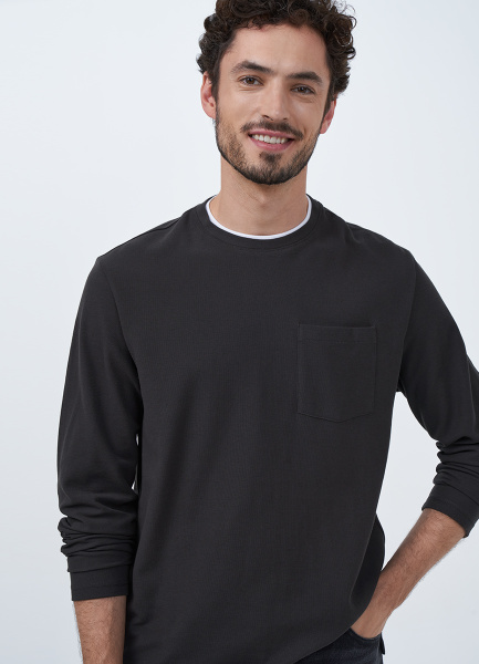 Лонгслив Мужской FUNDAY графит Длинный, размер 52, 54 Трикотаж полуприлегающий Однотонный ...
