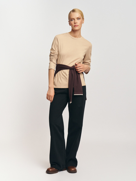 Лонгслив Женский Zolla бежевый Длинный, размер 50 Хлопок, Эластан Повседневный, рост 164-176 ...