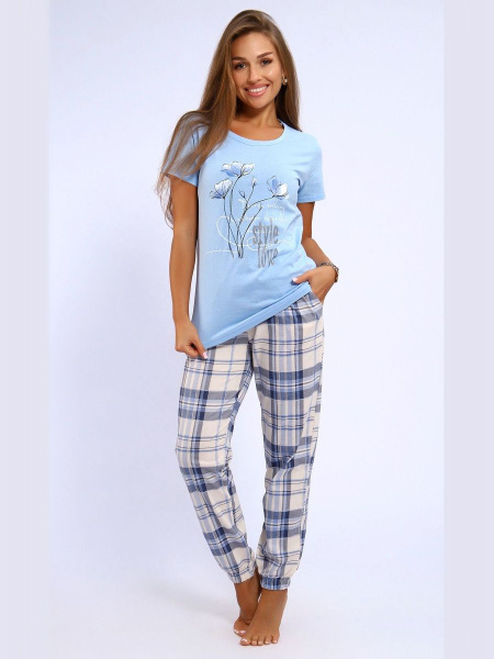 Комплект одежды Женский Н-Коллекция голубой, синий, размер 54 Кулирная ...