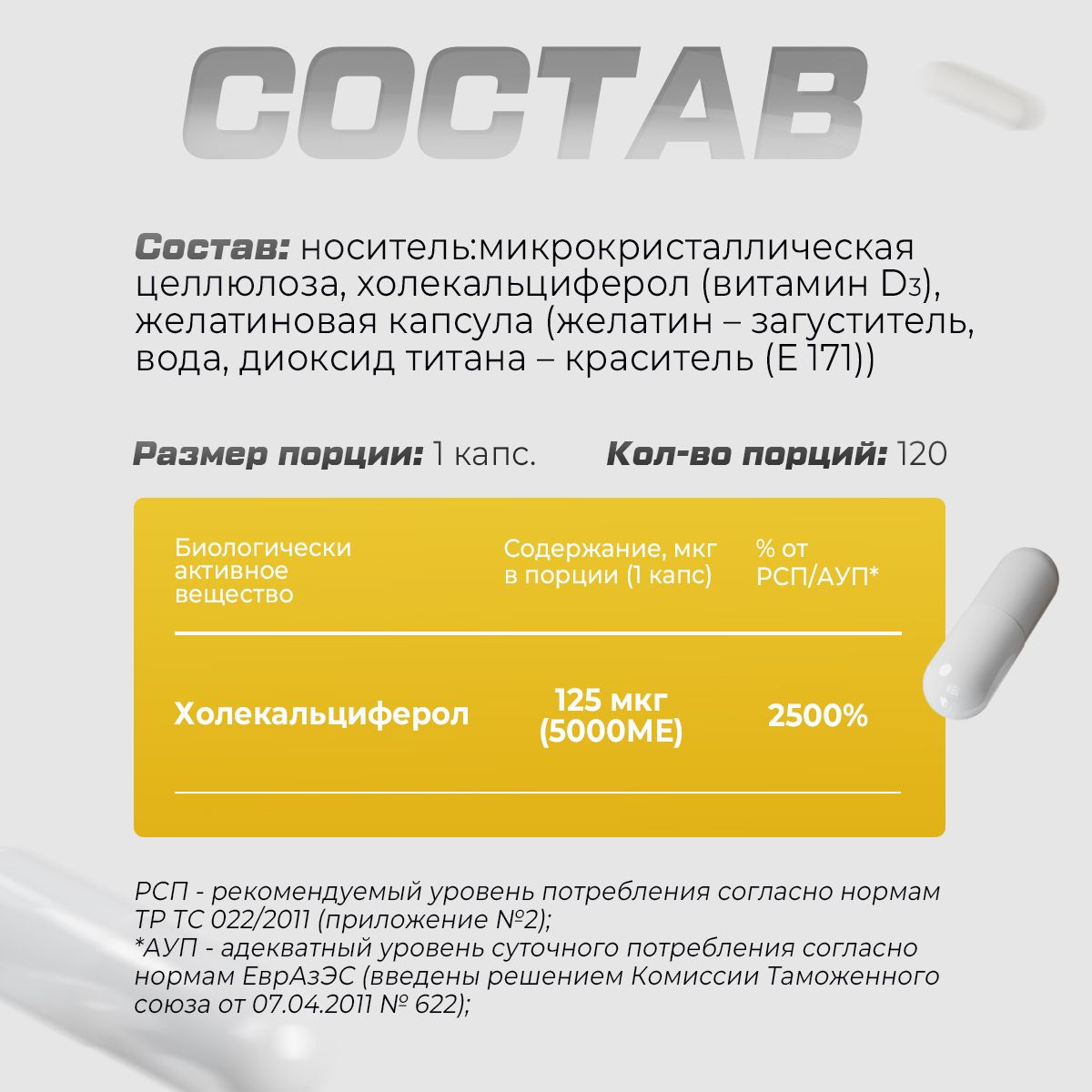 Витамин D3 / 5000 ME / 120 капсул - купить с доставкой по выгодным ценам в интернет-магазине ...