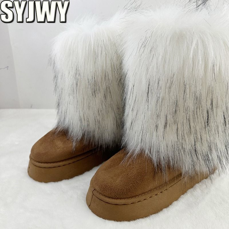 Угги Женский SYJWY коричневый, темно-серый Полимерный материал Зима Без застёжки купить c ...