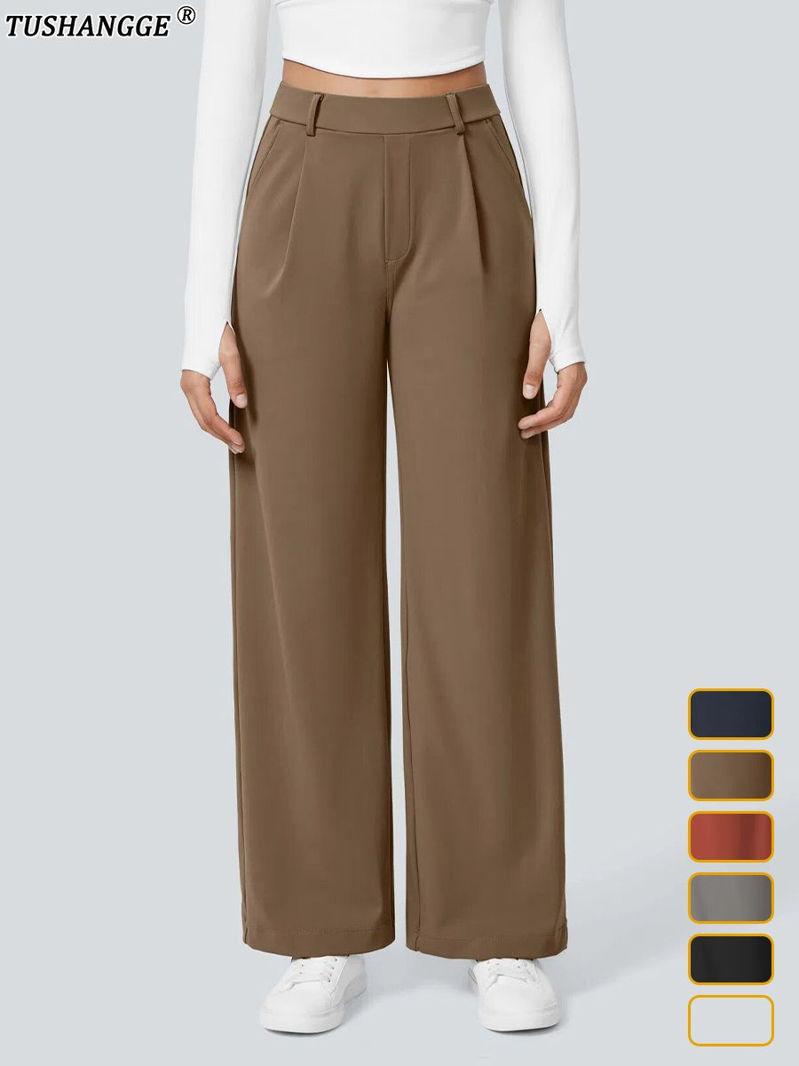 Брюки Женский TUSHANGGE классические кэмел Политекс Повседневный, размер 50, 52 Без застежки ...