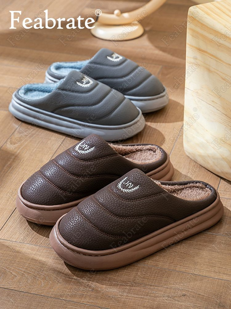 Тапочки Мужской Feabrate, размер 40, 41 R (средняя) серый Круглый нос, Толстая подошва Зима ...