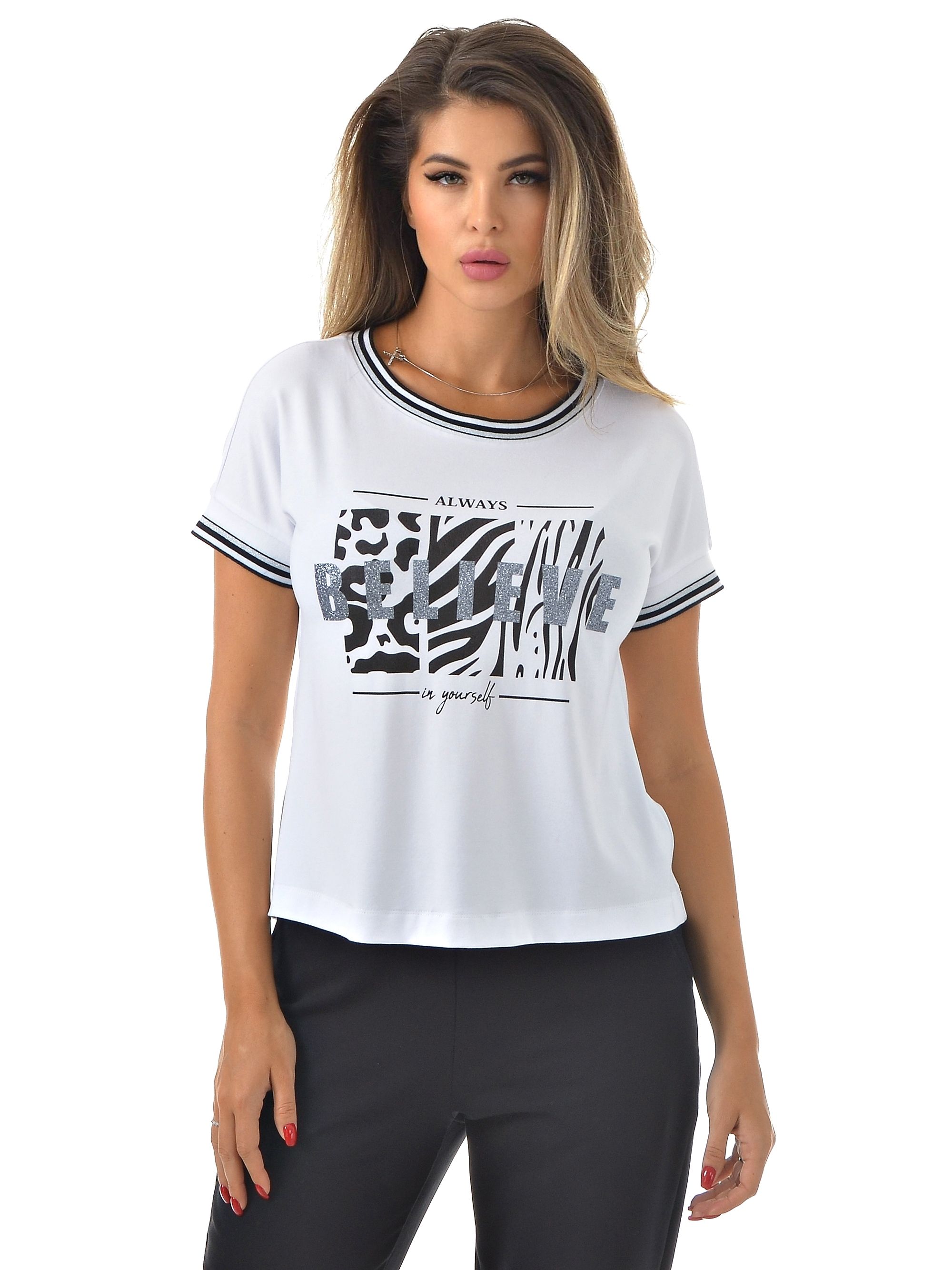 Футболка Женский AB Collection белый Короткий, размер 44 Вискоза ...