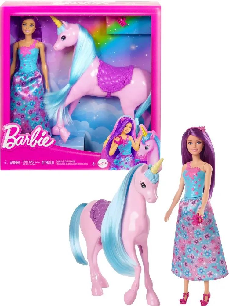 Barbie Очаровательная кукла Барби и набор игрушек в виде единорога ...