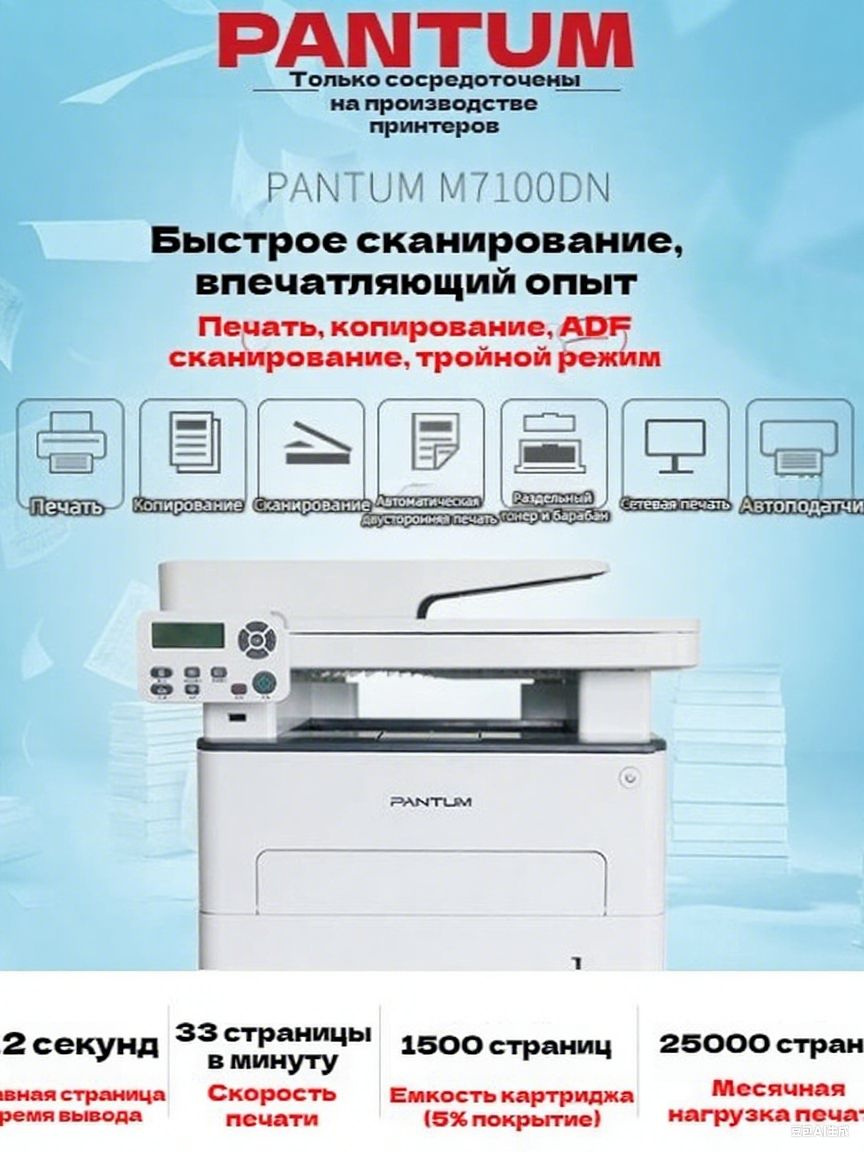 Pantum МФУ Лазерное M7100DN, белый, бирюзовый купить на OZON по низкой ...