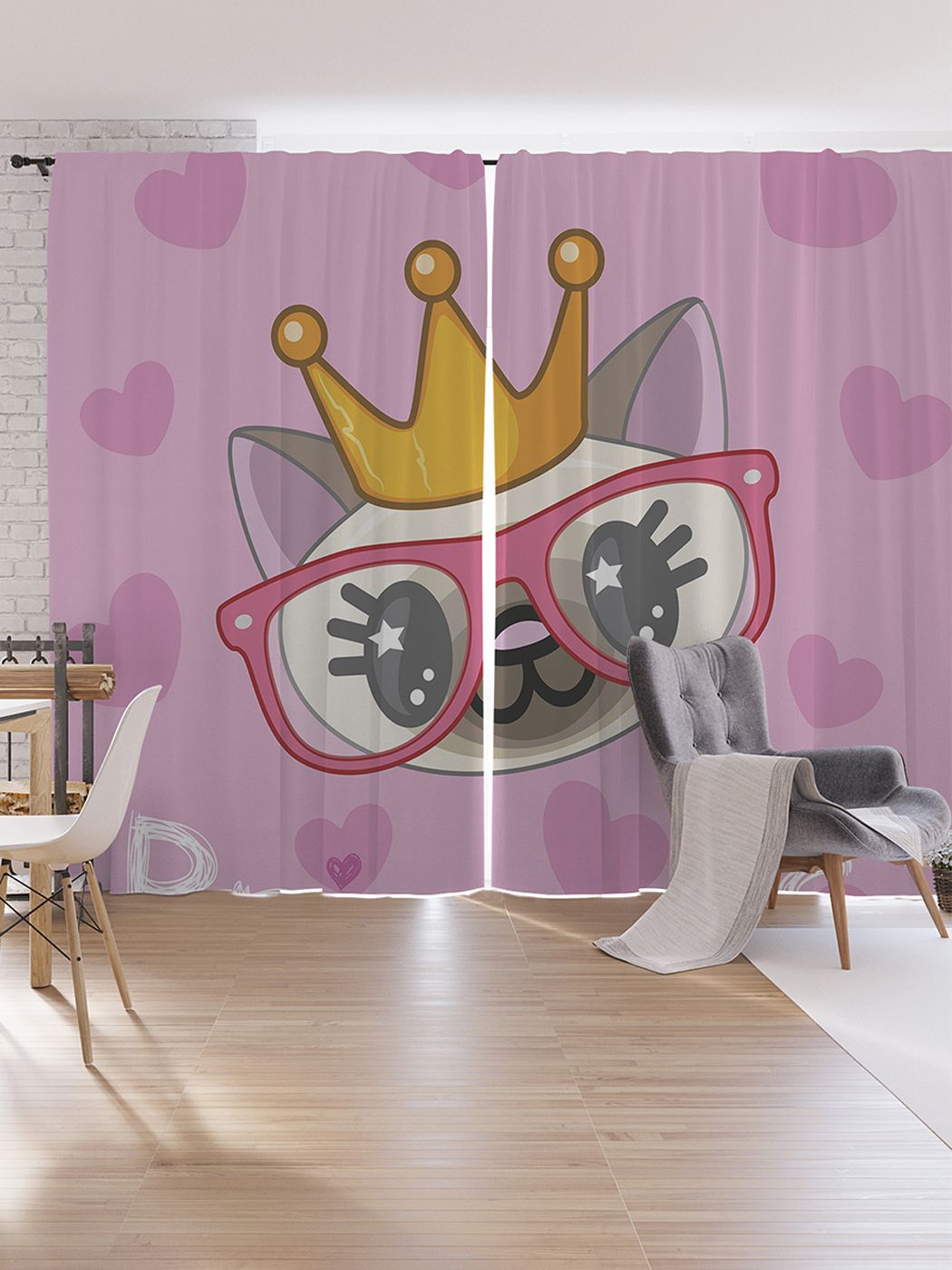 фотоштора JoyArty радуга, деревья, бабочки, водопады, озеро, домики, сердечки, цветы, сказка ...