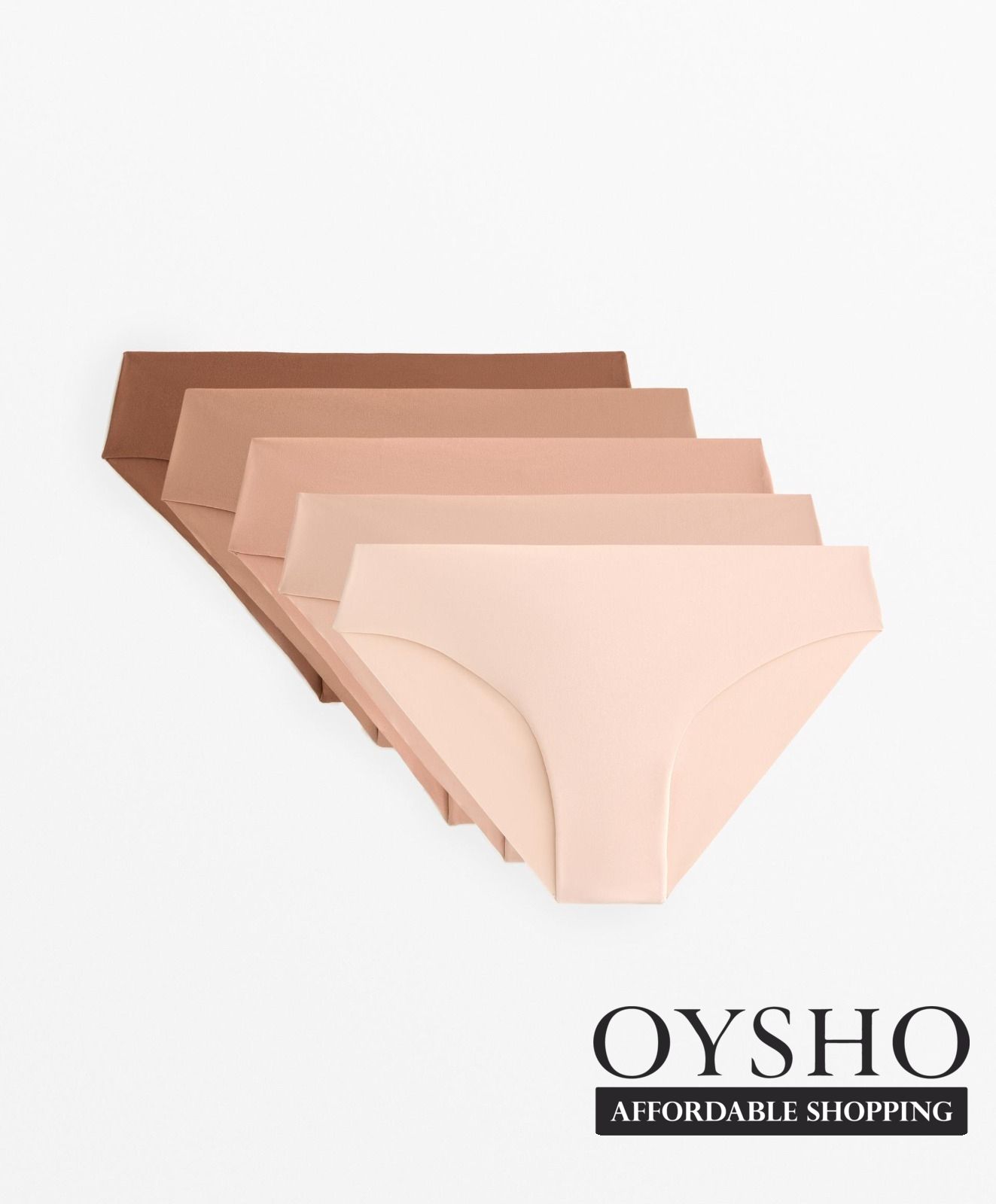 Комплект трусов Женский Oysho брифы Полиамид, Хлопок бежевый, размер 44 ...