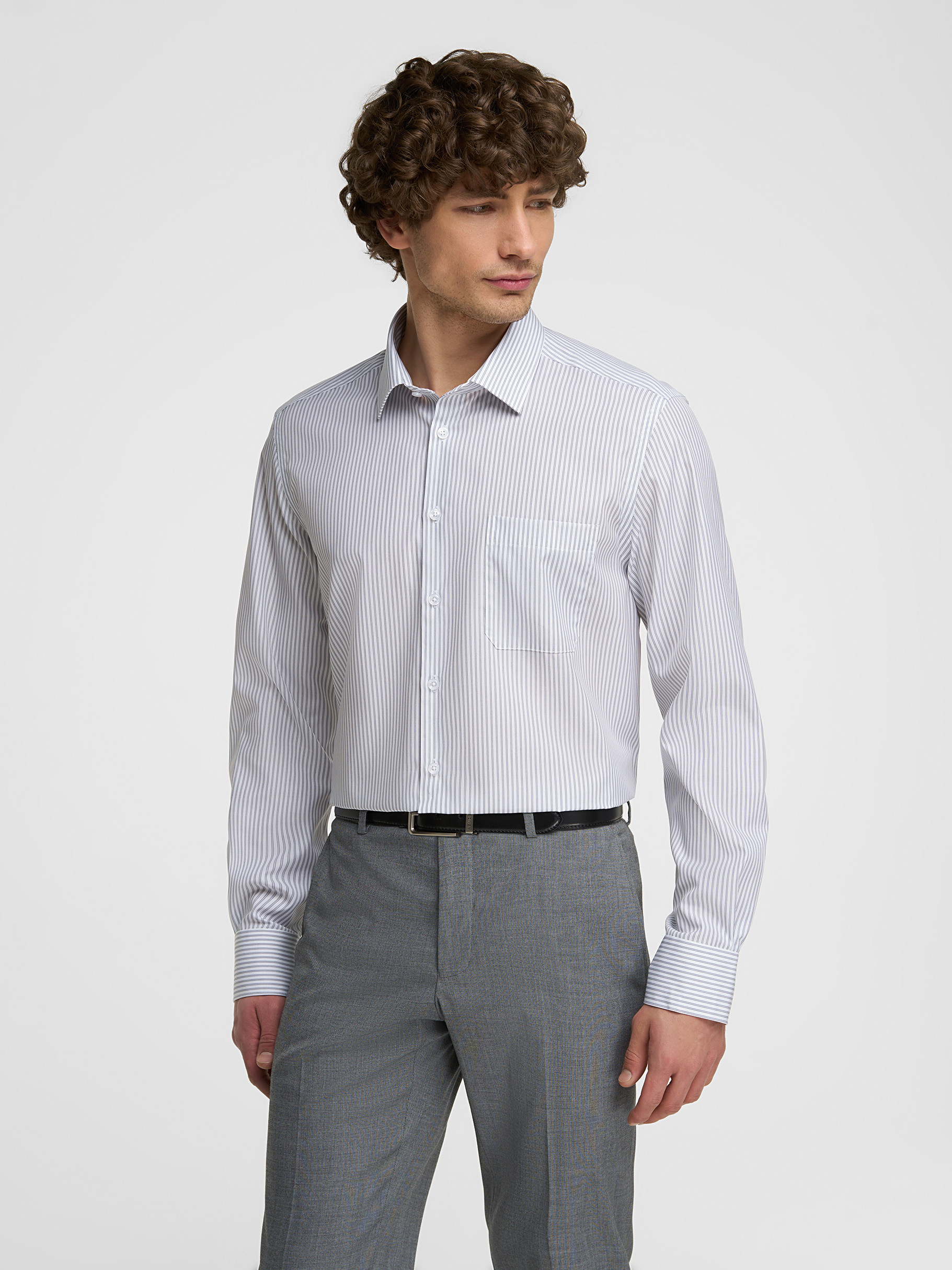 Рубашка Мужской HENDERSON серый Длинный Хлопок Полоска, размер 54 ...