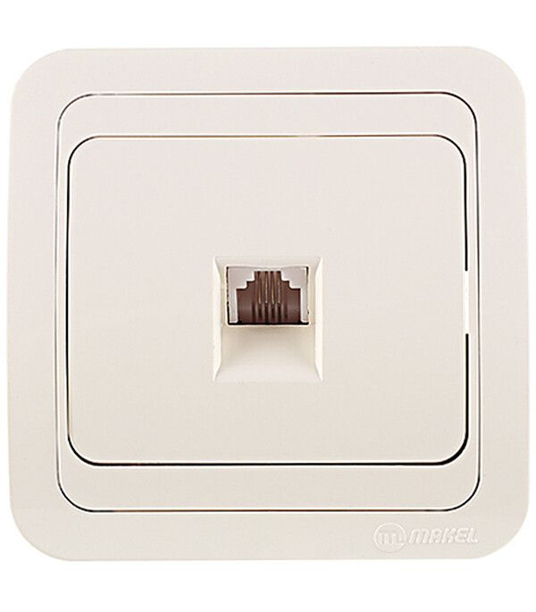 Розетка телефонная с рамкой Makel Mimoza 25014 скрытая установка бежевая один модуль RJ11 ...