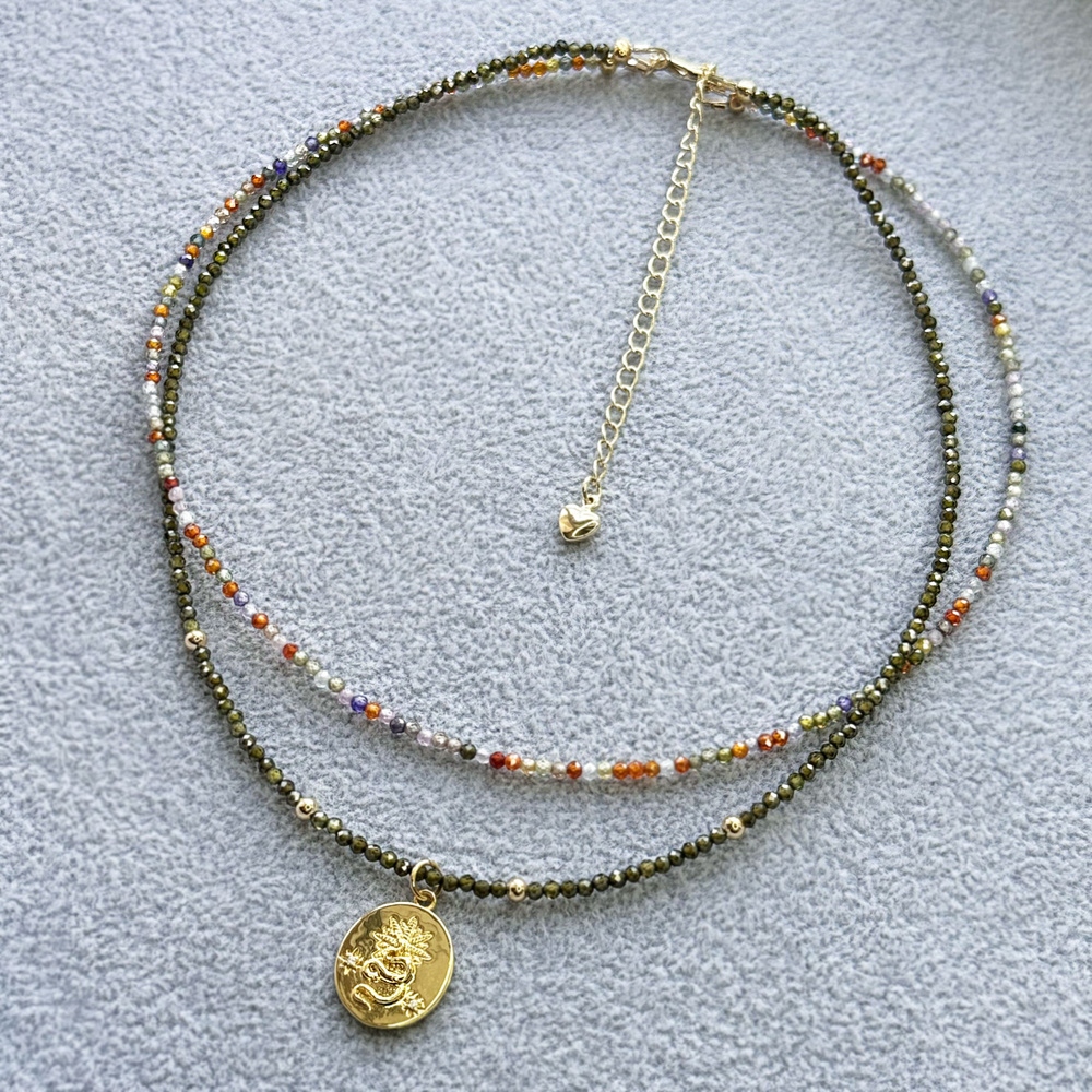 Колье-чокер на шею "LILA" из натурального камня циркон с золотой ...