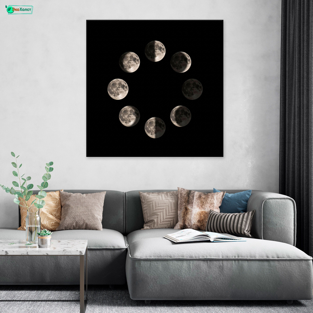 Квадратная картина на холсте для интерьера на стену Цикл Луны 60х60 см ...