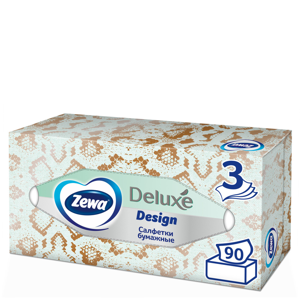Салфетки Бумажные в коробке Zewa Deluxe Дизайн, 3 слоя, 90 шт. - купить ...