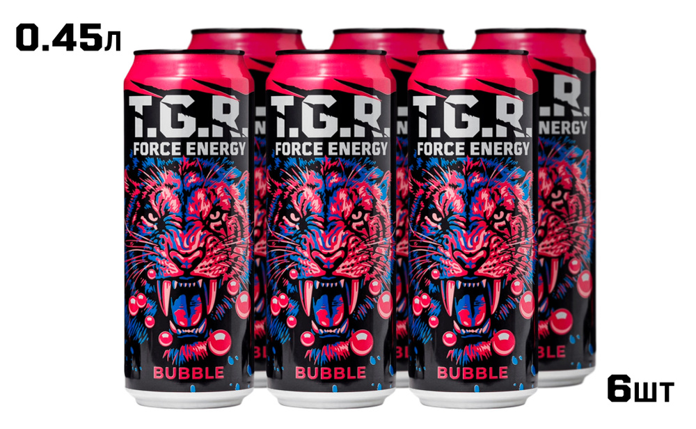 Энергетический напиток T.G.R. Force Energy Bubble gum, 450 мл, 6 шт ...