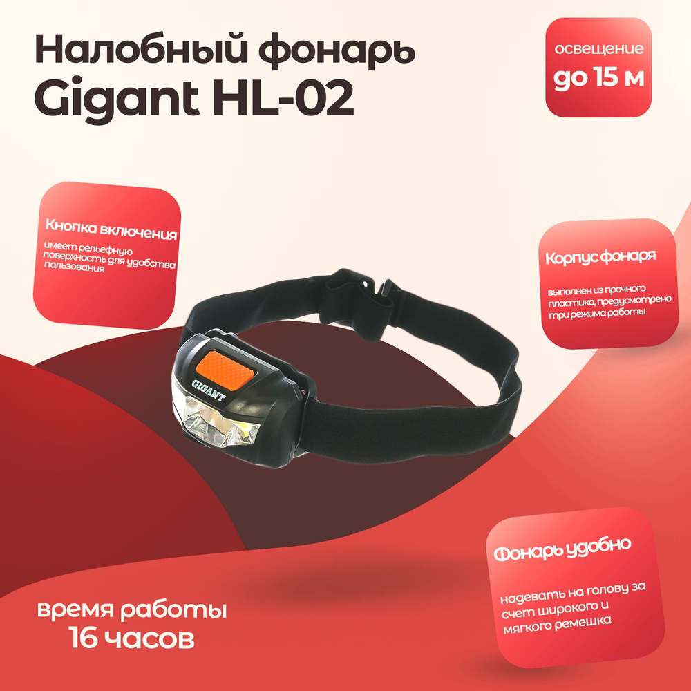 Фонарик налобный аккумуляторный светодиодный Gigant HL-02 купить на OZON по низкой цене (642642494)