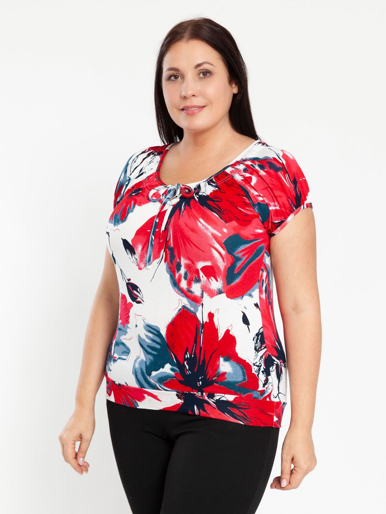 Футболка Женский Magic Lady белый, красный Короткий, размер 52 Вискоза ...