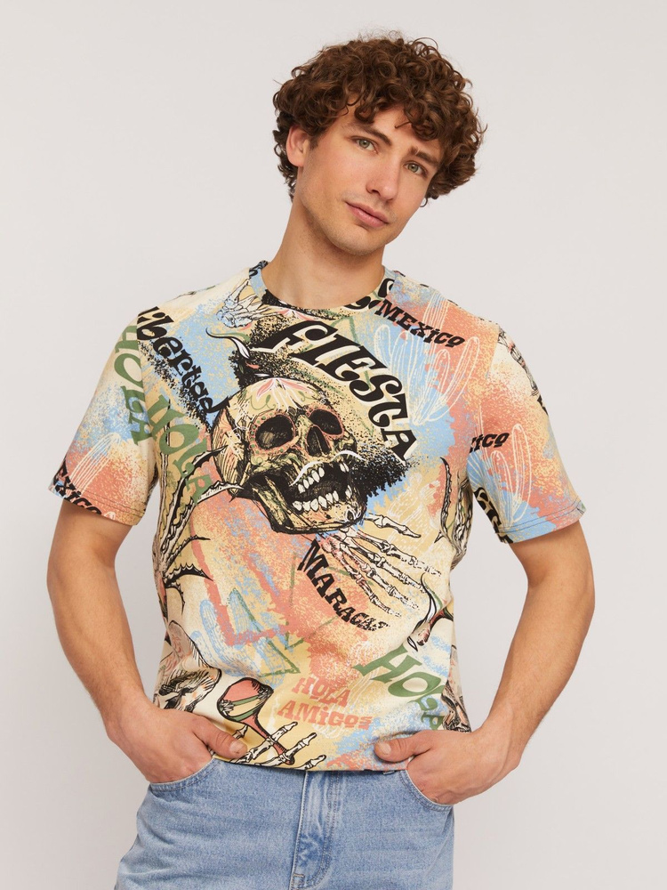 Футболка Zolla, размер 48, цвет бежевый, 100% Хлопок - купить по выгодной цене в интернет ...