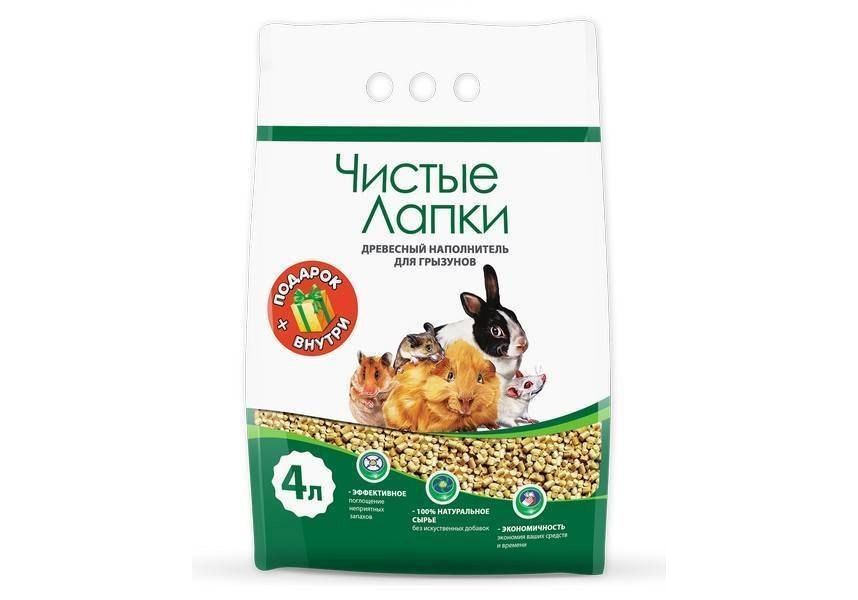 Чистые лапки (Clean Paws) Наполнитель Древесный для Грызунов, 1,2 кг ...
