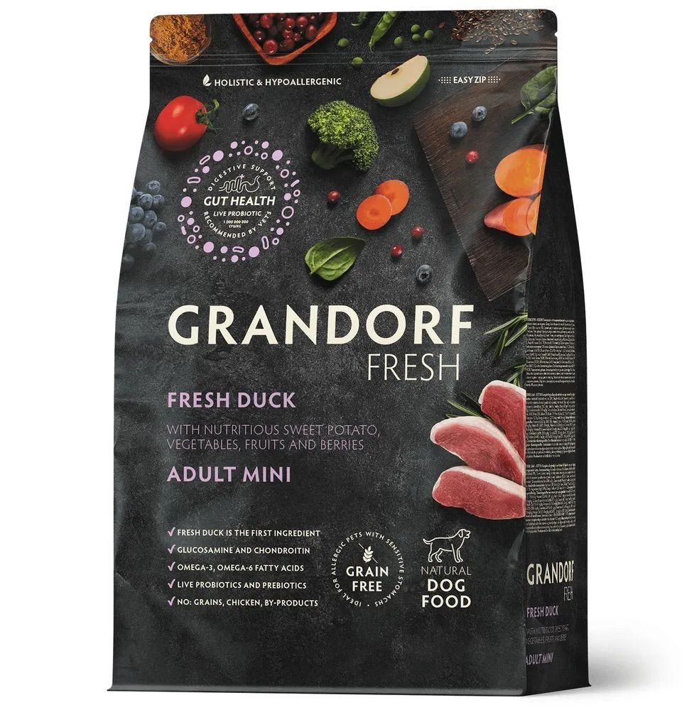 GRANDORF FRESH Adult Mini Сухой корм для взрослых собак мелких пород, свежее мясо утки с бататом ...
