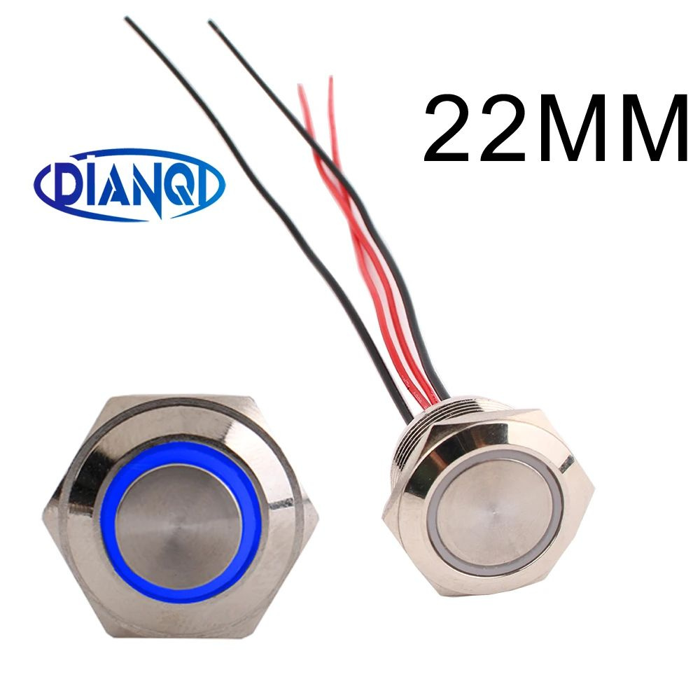 Водонепроницаемый металлический кнопочный выключатель 220 В 22 мм, 4 провода длиной 165 мм, 1 ...